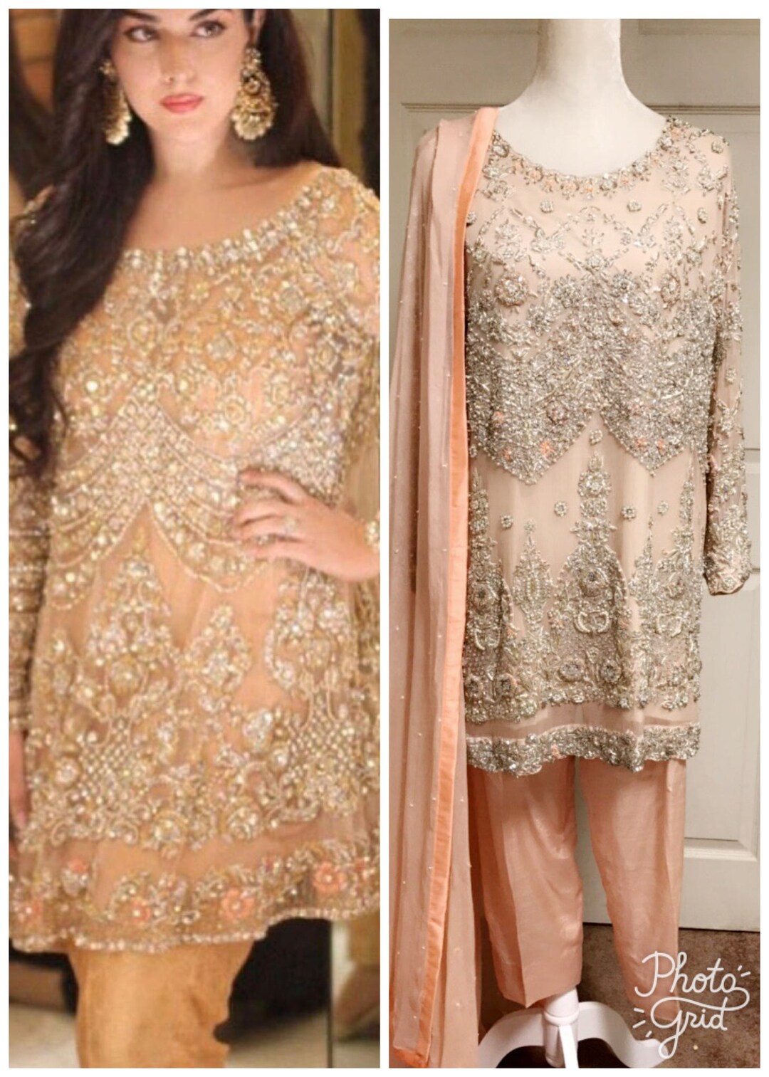 Beige Hand Embroidery Chiffon Dress, Mina Hasan Formal 2017 Inspired ...