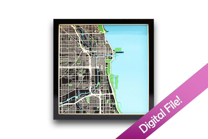 Chicago Map Vector SVG File for Laser CNC Glowforge Cricut - Etsy
