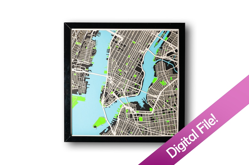 New York City Map Vector SVG File for Laser CNC Glowforge - Etsy