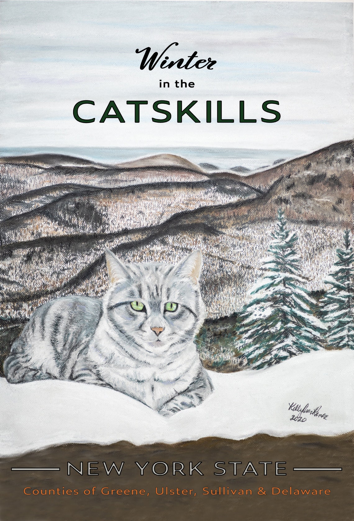 Winter Catskill Cat Tourism Poster - Etsy