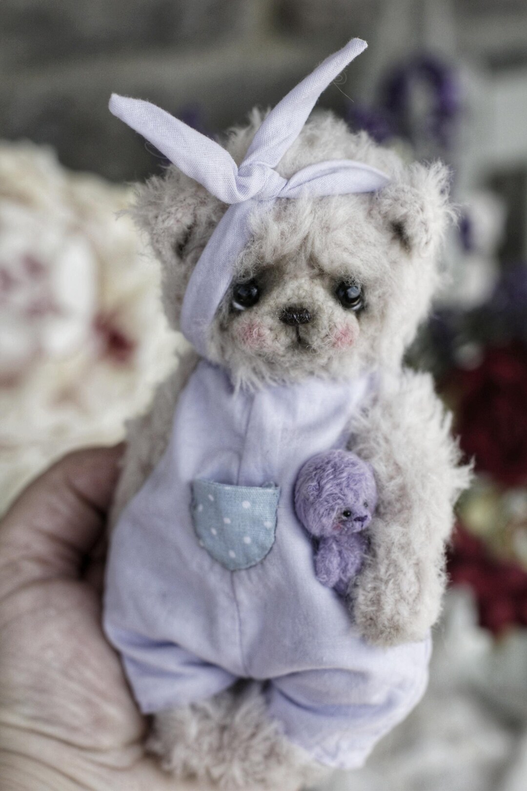 Mini Teddy Bear “léa” With Tiny Plush Friend – OOAK Handmade Bear in ...
