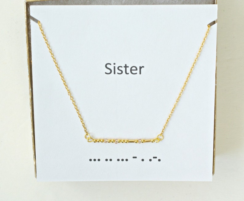 Morse Code Sister Gold Necklace, Little Sister Necklace, Sterling ...