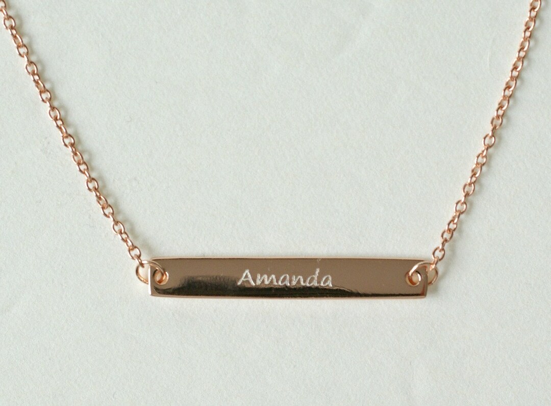 Rose Gold Name Necklace, Sterling Silver Gold Vermeil, Rose Gold Bar ...