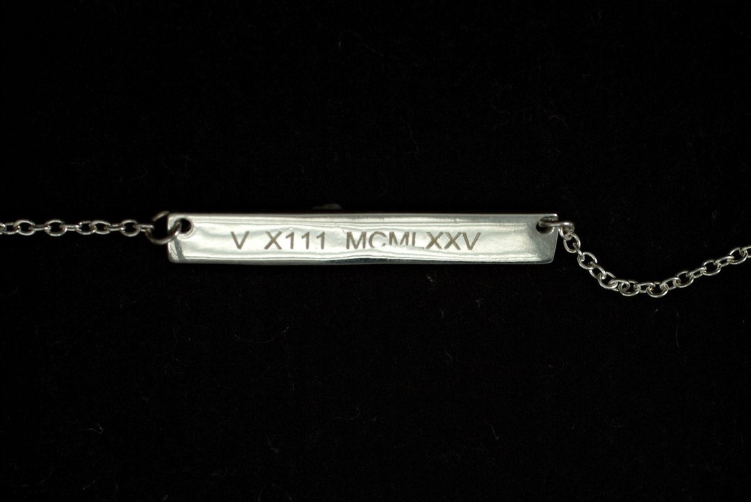 Sterling Silver Roman Numerals Bar Necklace Wedding Date - Etsy