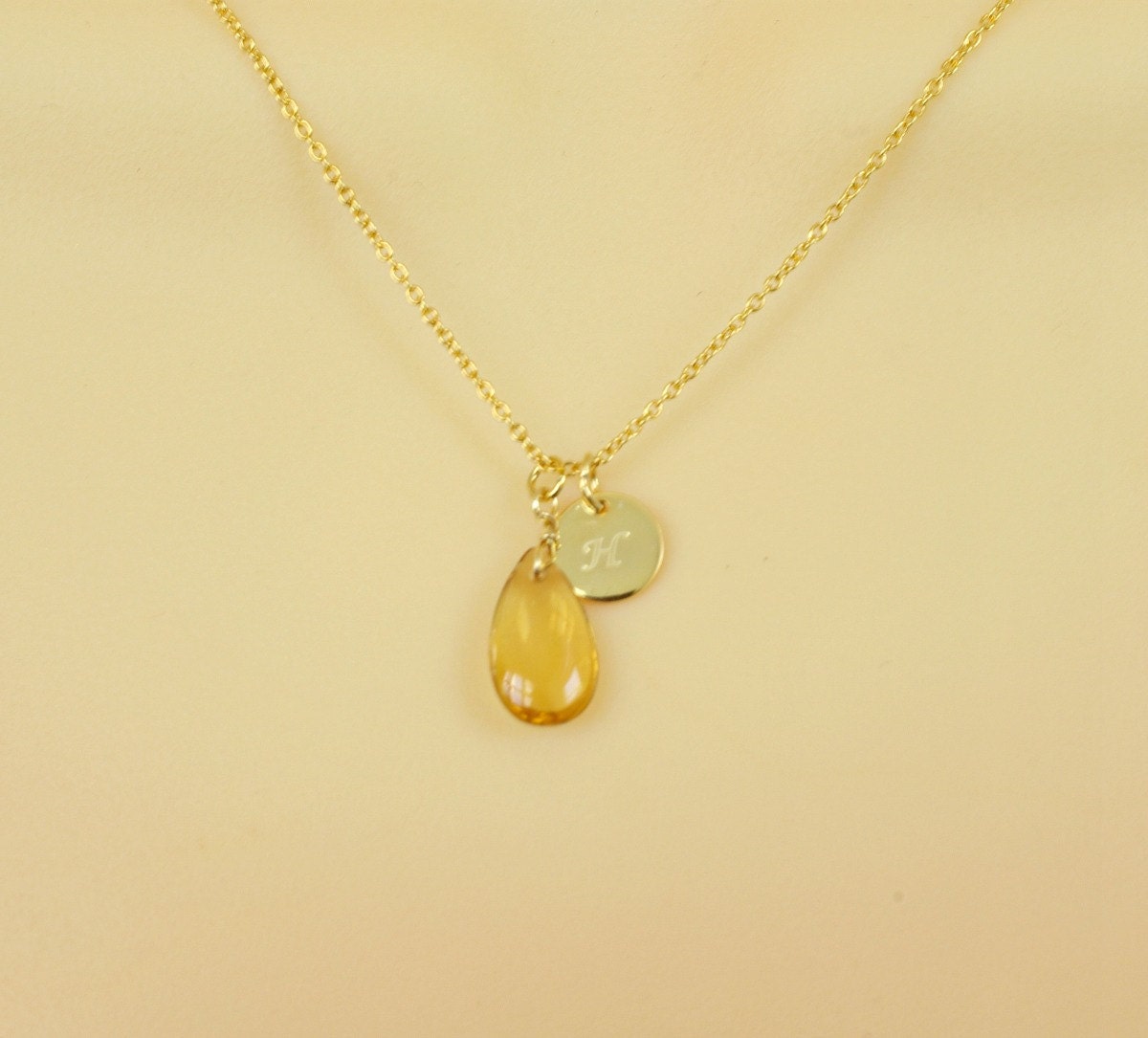 Collier Citrine véritable avec initiale 22 k bijoux en - Etsy France