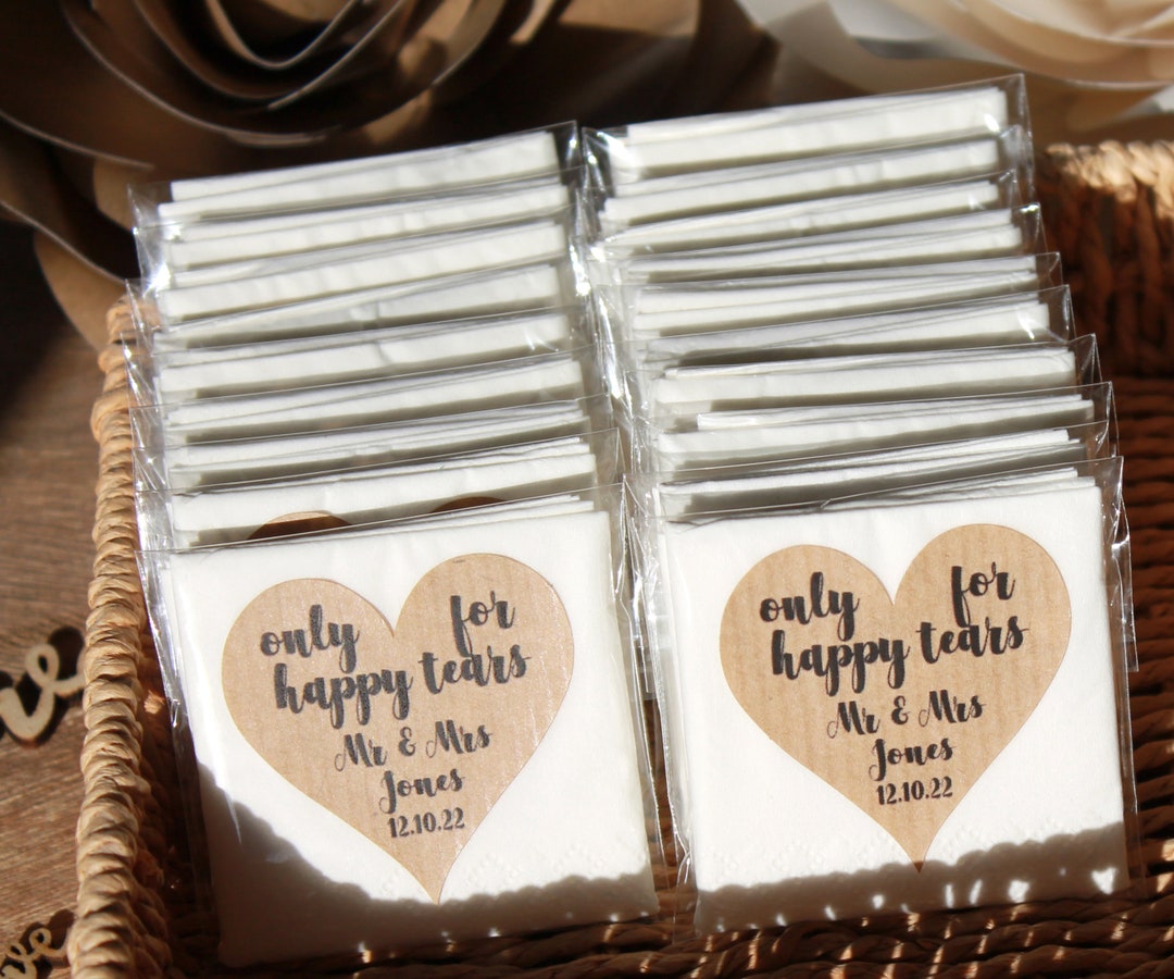 Happy Tears Wedding Tissues - Personalised Wedding Favour Rustic Design ...