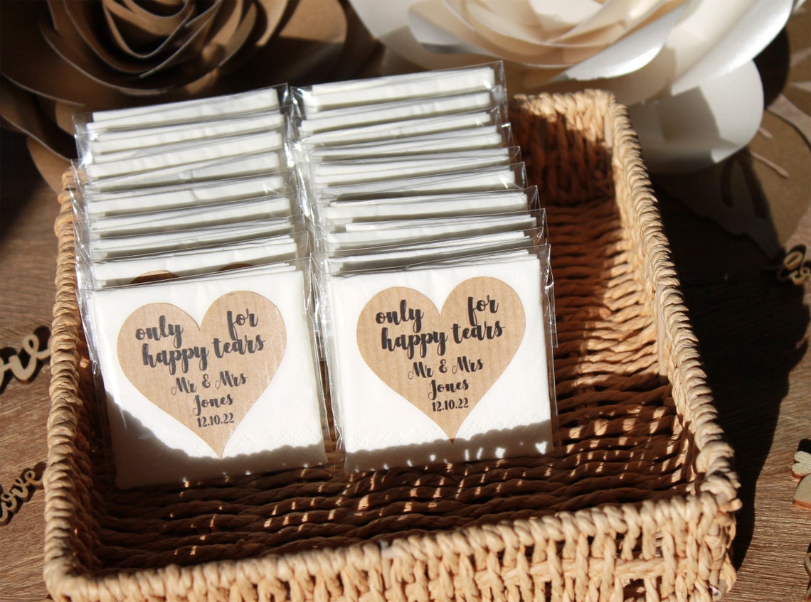 Happy Tears Wedding Tissues - Personalised Wedding Favour Rustic Design ...