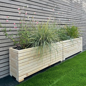 Garden Planter, Modern Wooden Slatted Design, Rectangular, Outdoor, Long Wooden Garden Planter ...