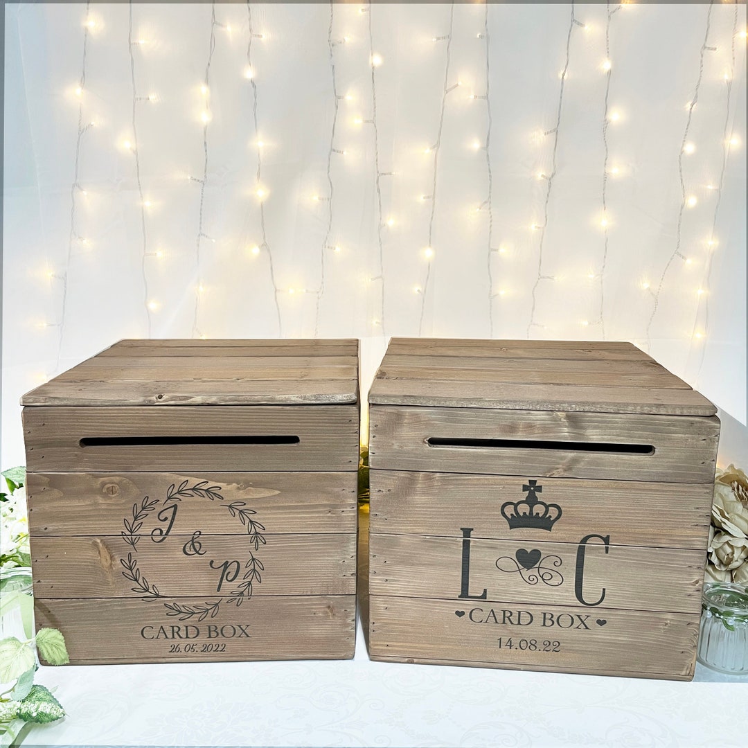 Personalised Wooden Wedding Card Box, Rustic Vintage Design, Custom ...
