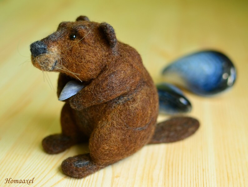 Needle Felted Toy Beaver With Shell Handmade Wool Sculpture - Etsy