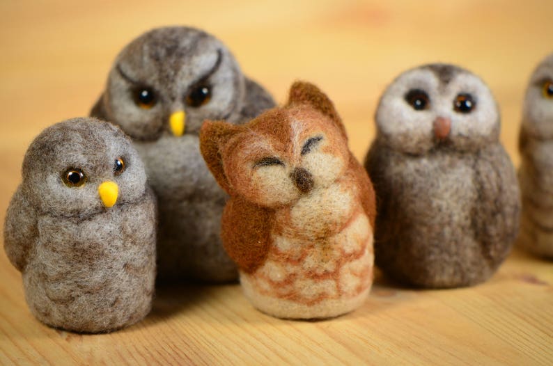 Needle Felted Toy Serious Owl, Small Round Brown Wool Toy Owl - Etsy