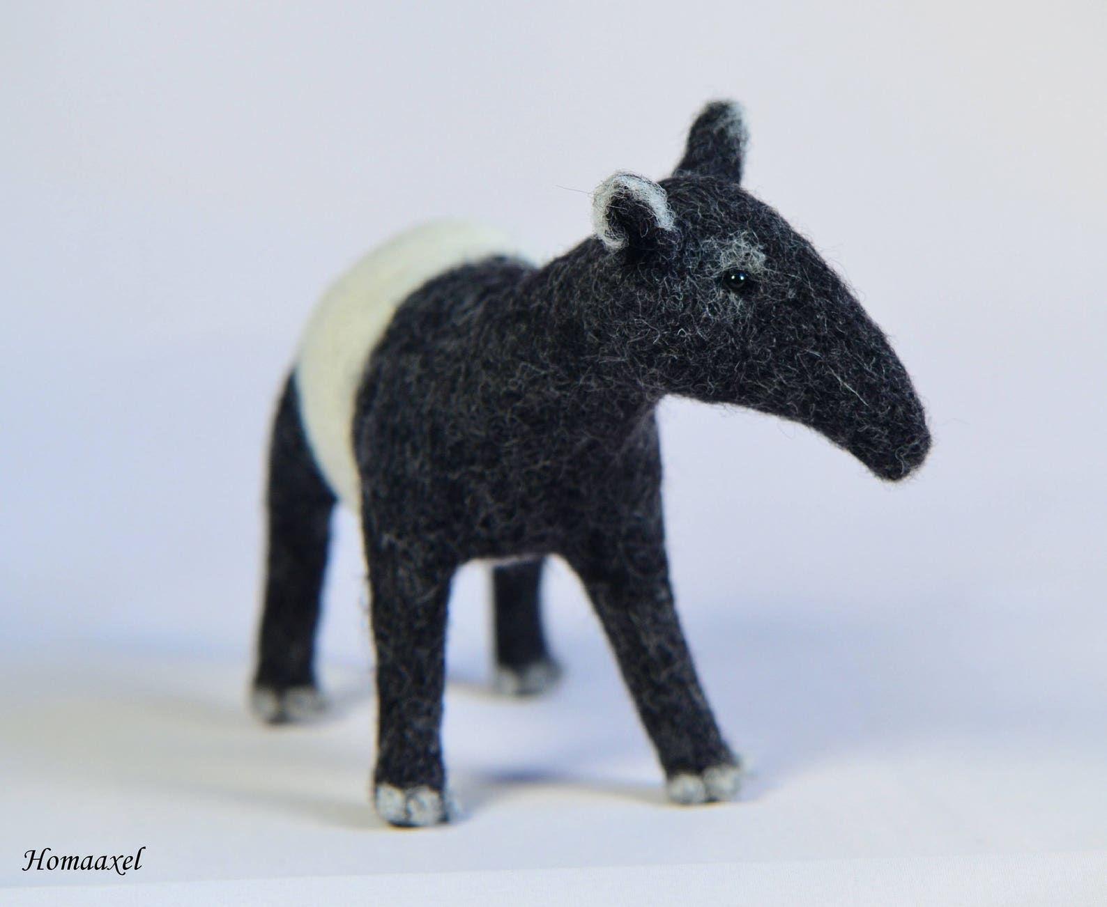 Little Needle Felted Toy Tapir, Handmade Small Black and White Tapir ...