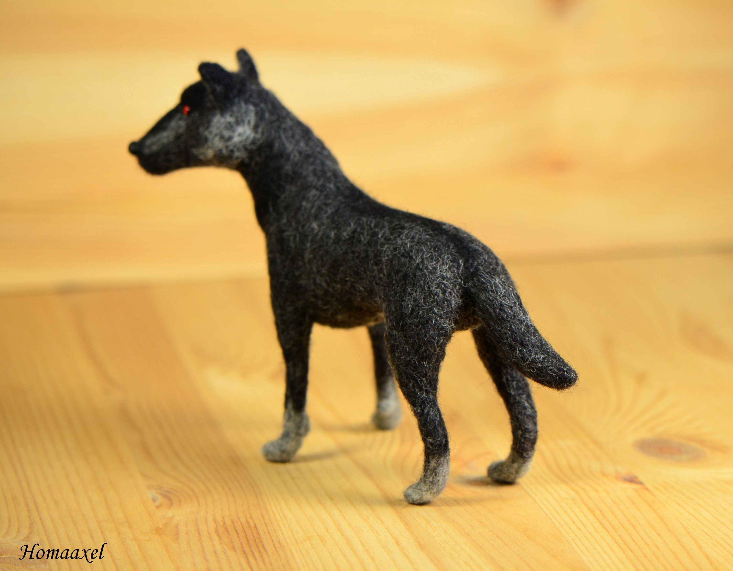 Needle Felted Toy Black Wolf, Handmade Small Wool Toy Black Wolf, Wool ...