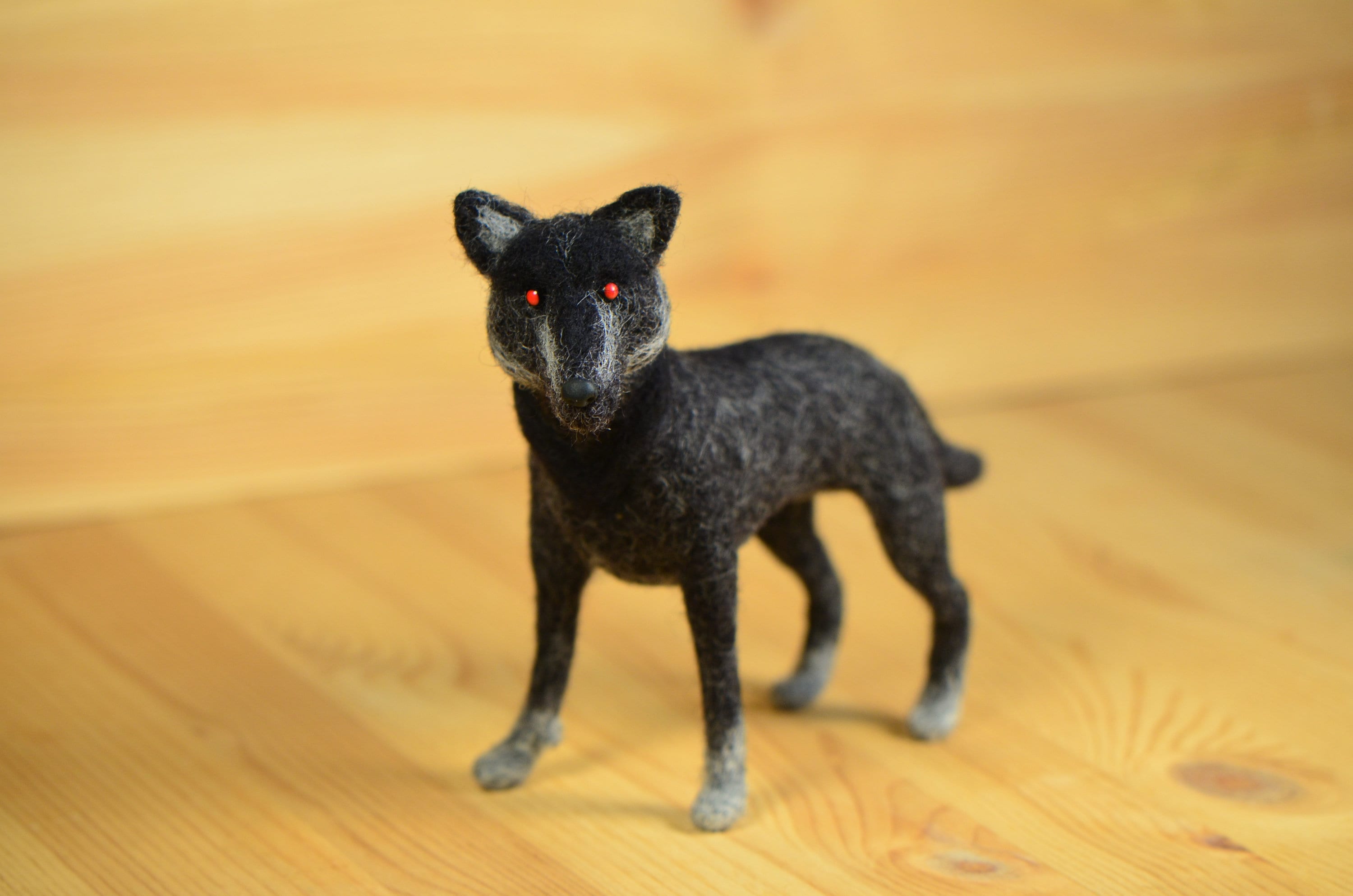 Needle Felted Toy Black Wolf, Handmade Small Wool Toy Black Wolf, Wool ...