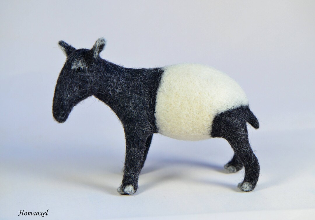 Little Needle Felted Toy Tapir, Handmade Small Black and White Tapir ...