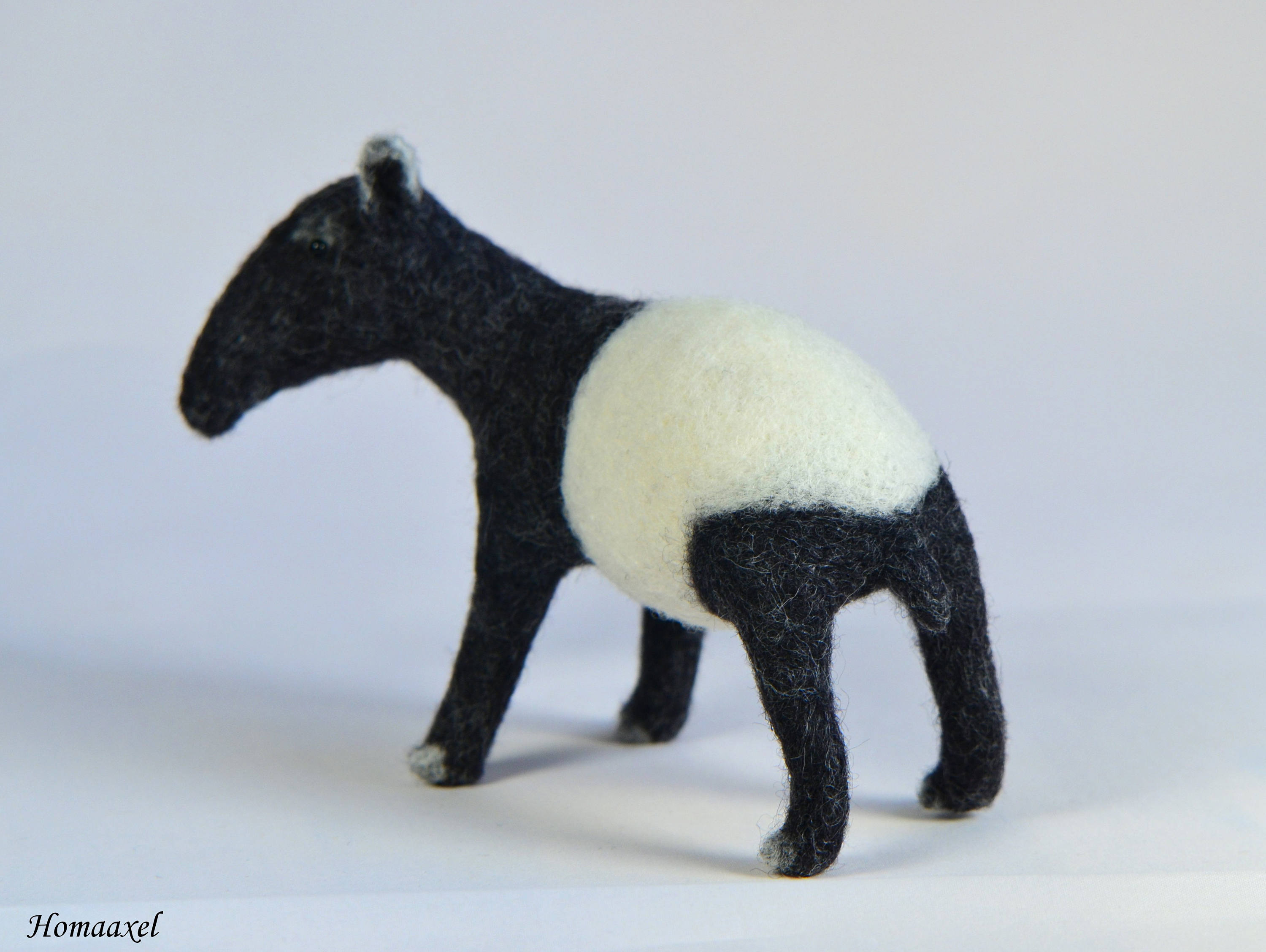 Little Needle Felted Toy Tapir, Handmade Small Black and White Tapir ...