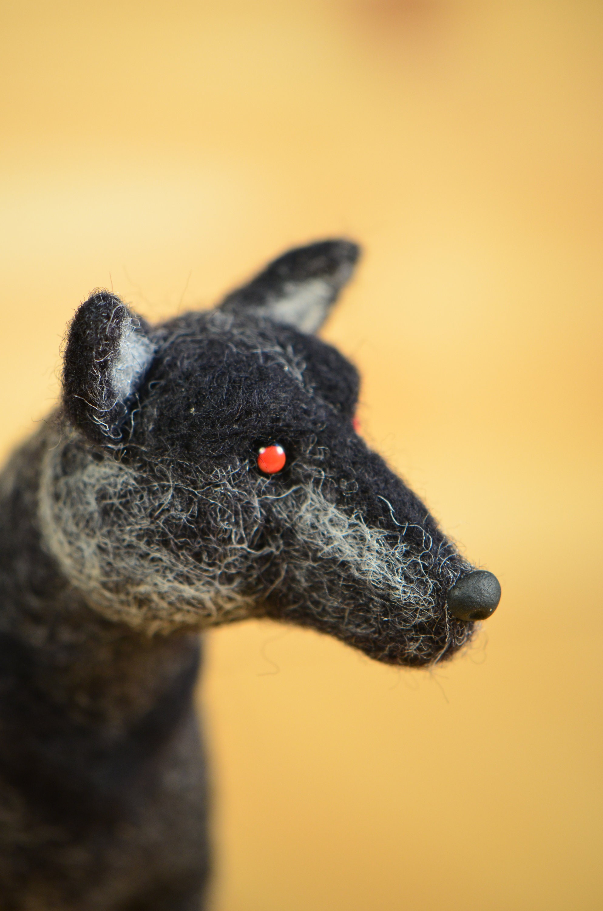 Needle Felted Toy Black Wolf, Handmade Small Wool Toy Black Wolf, Wool ...