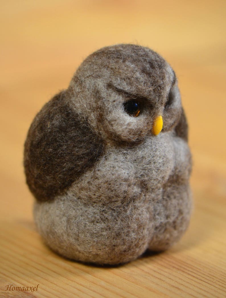 Needle Felted Toy Serious Owl, Small Round Brown Wool Toy Owl - Etsy