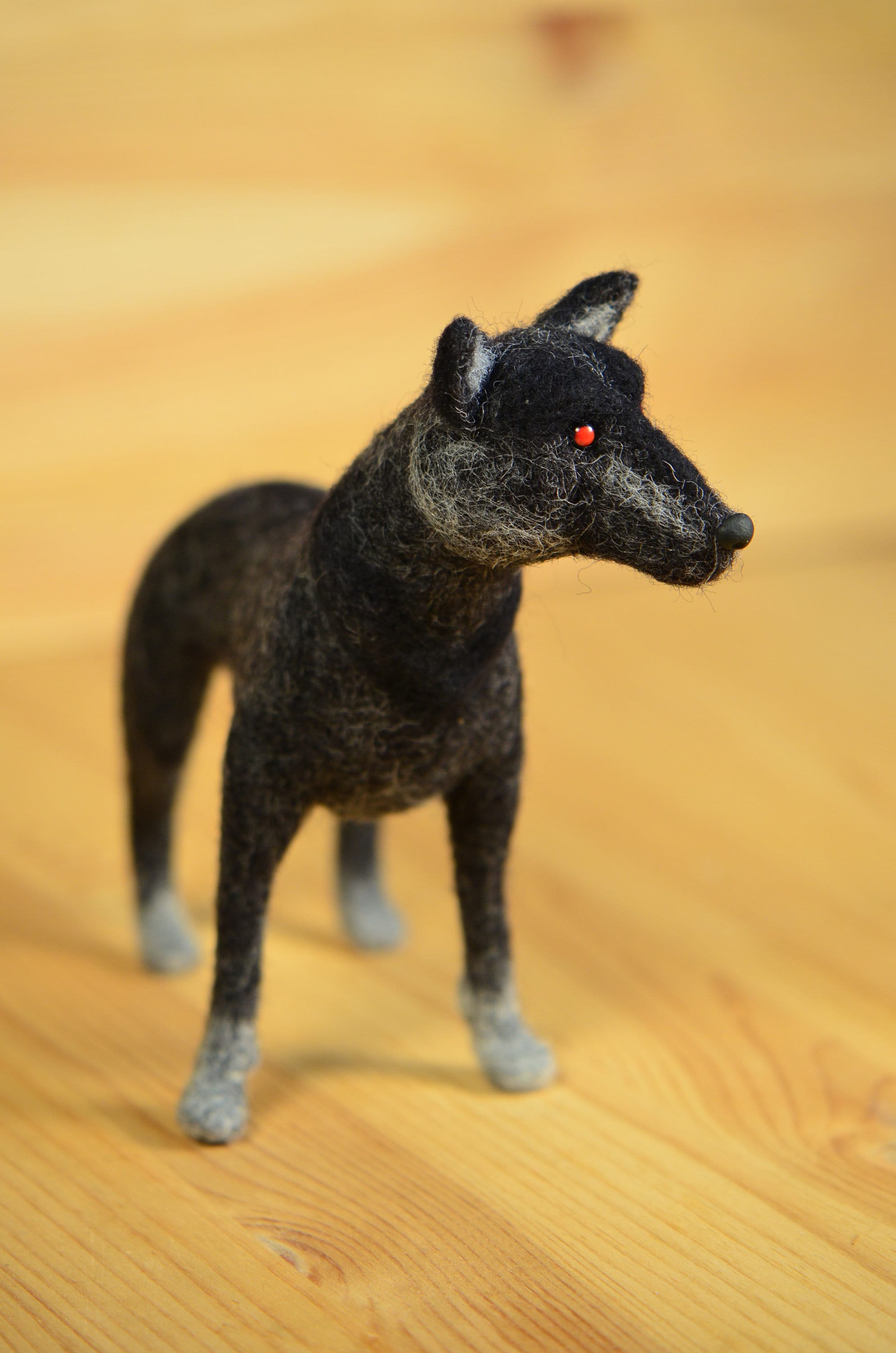 Needle Felted Toy Black Wolf, Handmade Small Wool Toy Black Wolf, Wool ...