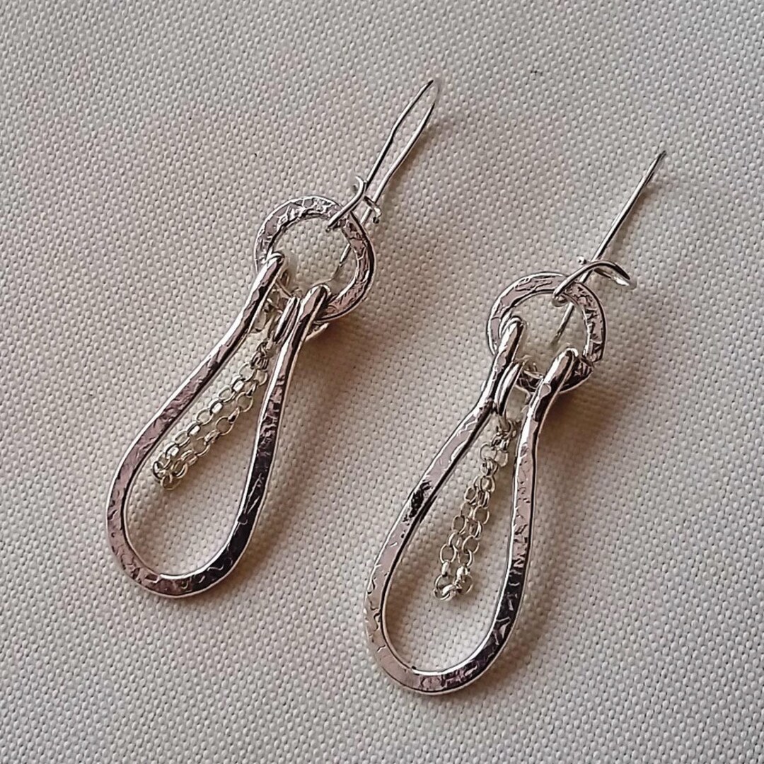 Deryn Sterling Silver Twisted Loopy Chain Earrings - Etsy