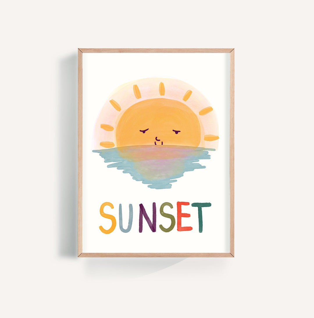 Smiley Sunset Art Print, Artwork for Kids Bedrooms and Nurseries, Wall ...
