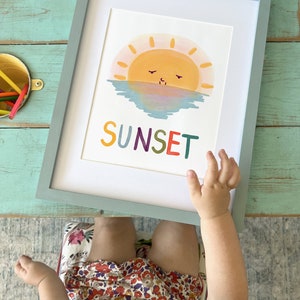 Smiley Sunset Art Print, Artwork for Kids Bedrooms and Nurseries, Wall ...