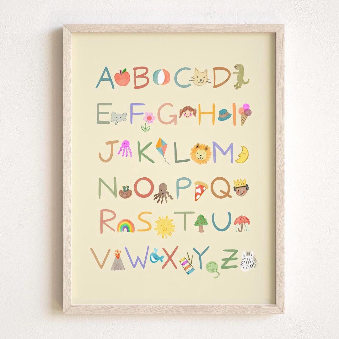 Illustrated Alphabet Print for Toddlers, ABC for Kids Rooms and ...