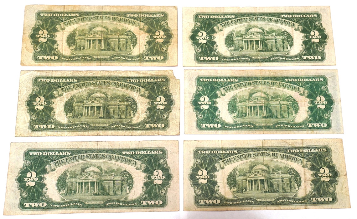 Three 3 Notes, Series 1928 Big Red Seal Two 2 Dollar US Note Old Paper ...