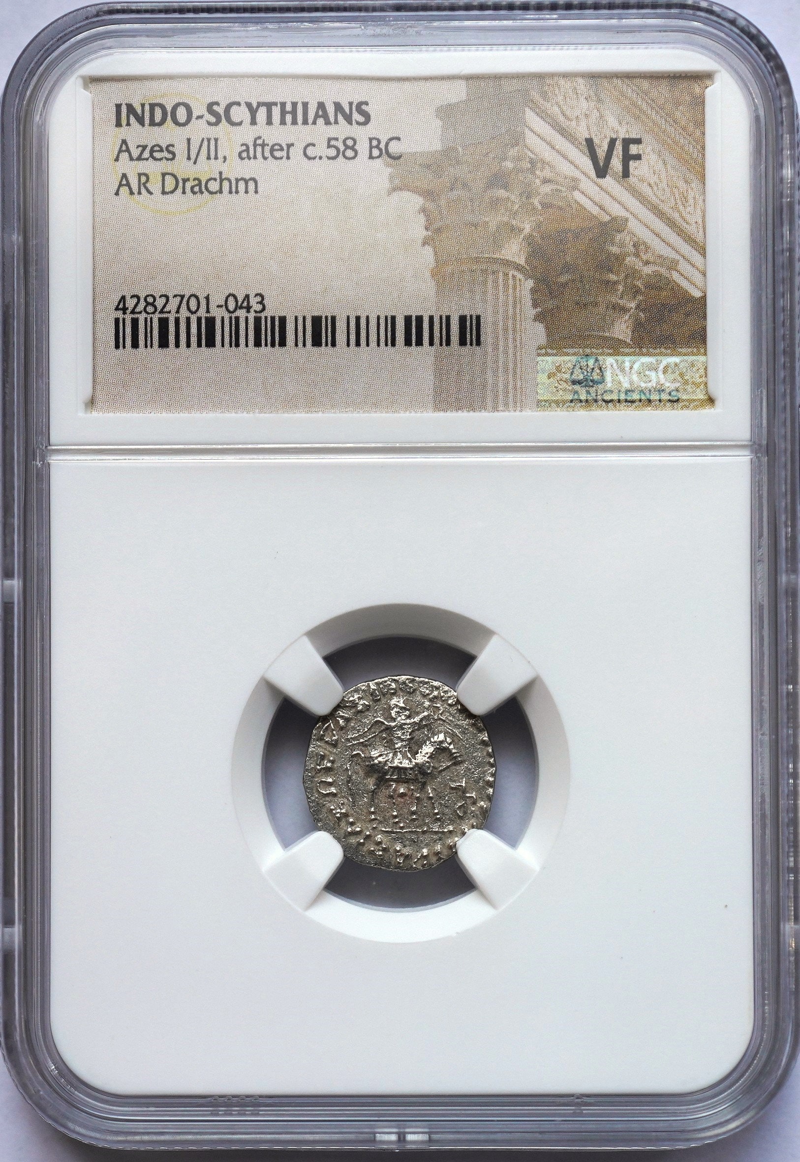 After 58 BC Ancient Indo-scythians King on Horse Drachm Antique Silver ...