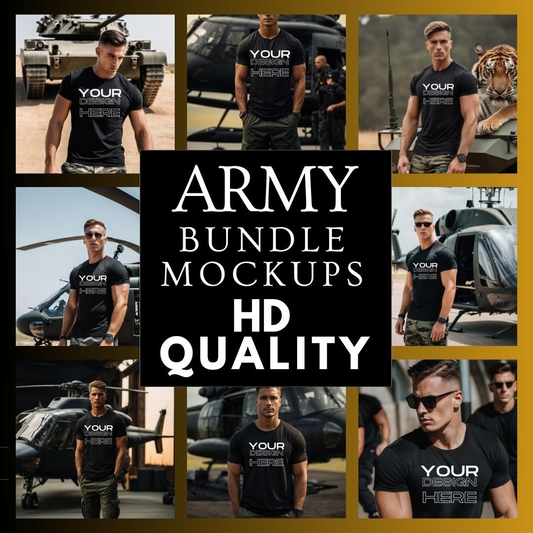 Men's Military T-shirt Mockup Bundle: Bella Canvas 3001 (digital ...