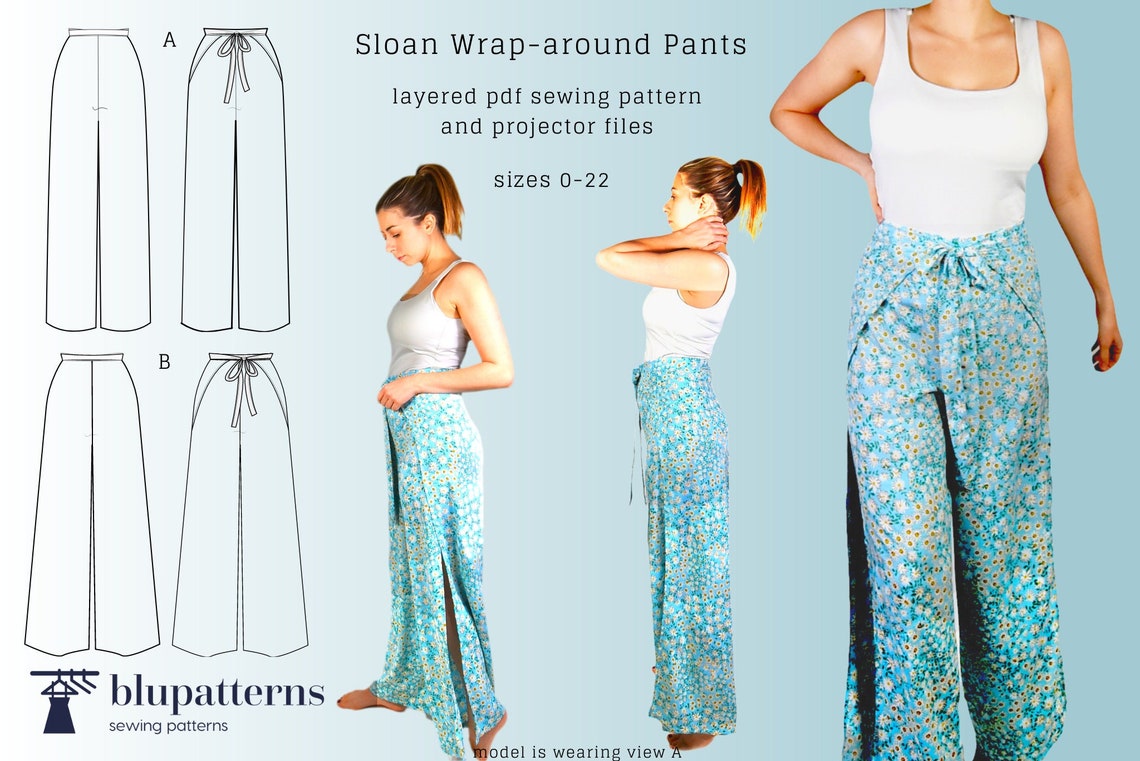 Sloan Wrap Pants PDF Sewing Pattern - Wide Leg Wrap Around Tie Pants ...