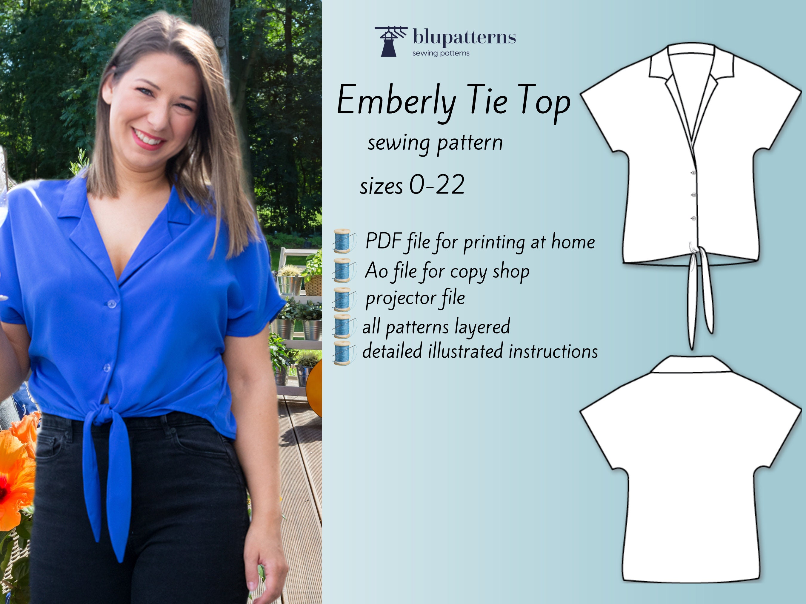 Emberly Tie Blouse Sewing Pattern-ladies Top Pattern-pdf - Etsy