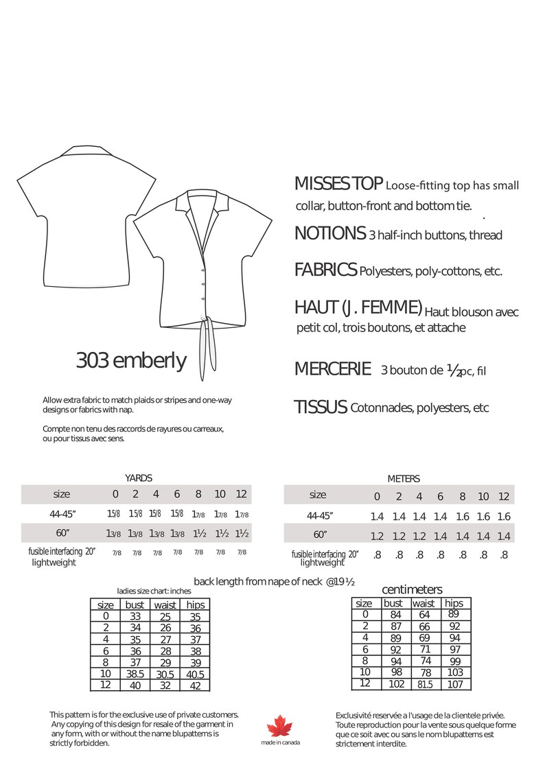 Emberly Tie Blouse Sewing Pattern-ladies Top Pattern-pdf Pattern-a0 File Pattern-projector File ...