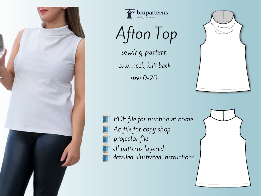 Afton Cowl Neck Top Womens Sewing Pattern-pdf Pattern-projector File ...