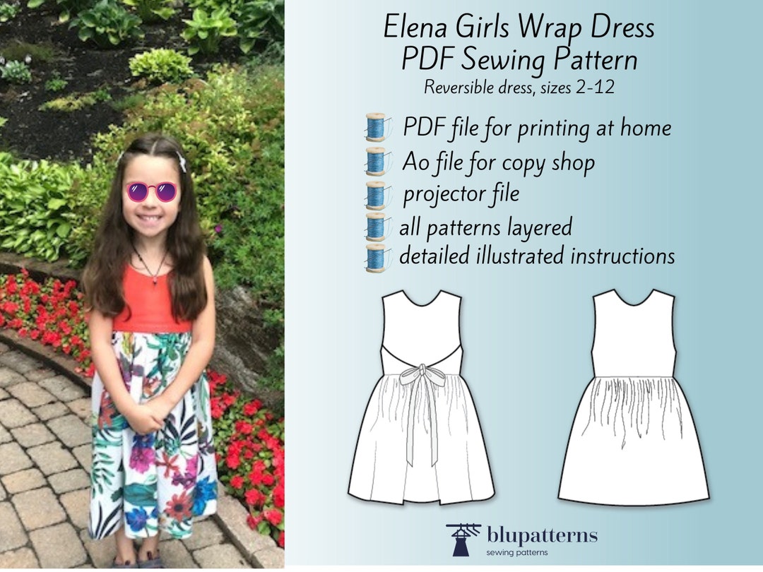 Elena Girls Wrap Around Dress Sewing Pattern-pdf Pattern-a0 Pattern ...