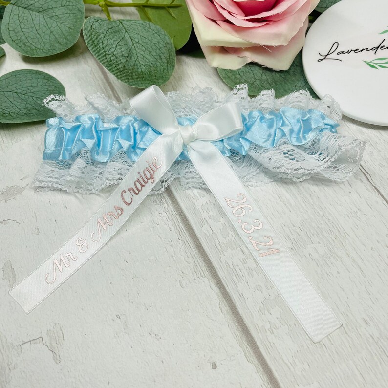 Personalised Wedding Garter, Bridal Lace Garter, Custom Date & Name ...