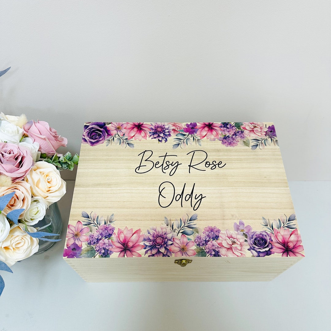 Floral Memory Box, Keepsake Box, Personalised Engraved Memory Box, Baby ...
