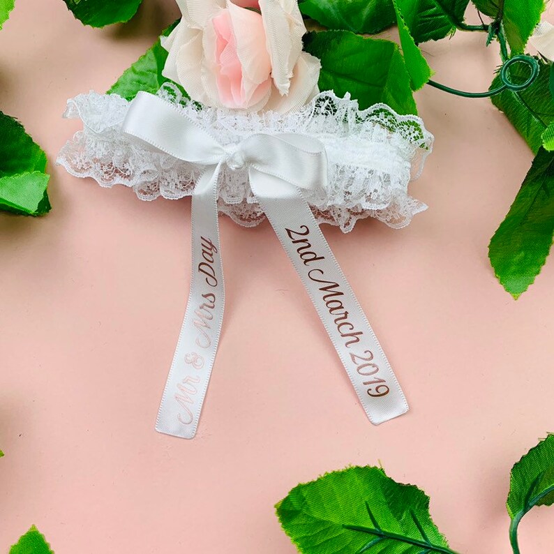 Personalised Wedding Garter, Bridal Lace Garter, Custom Date & Name ...