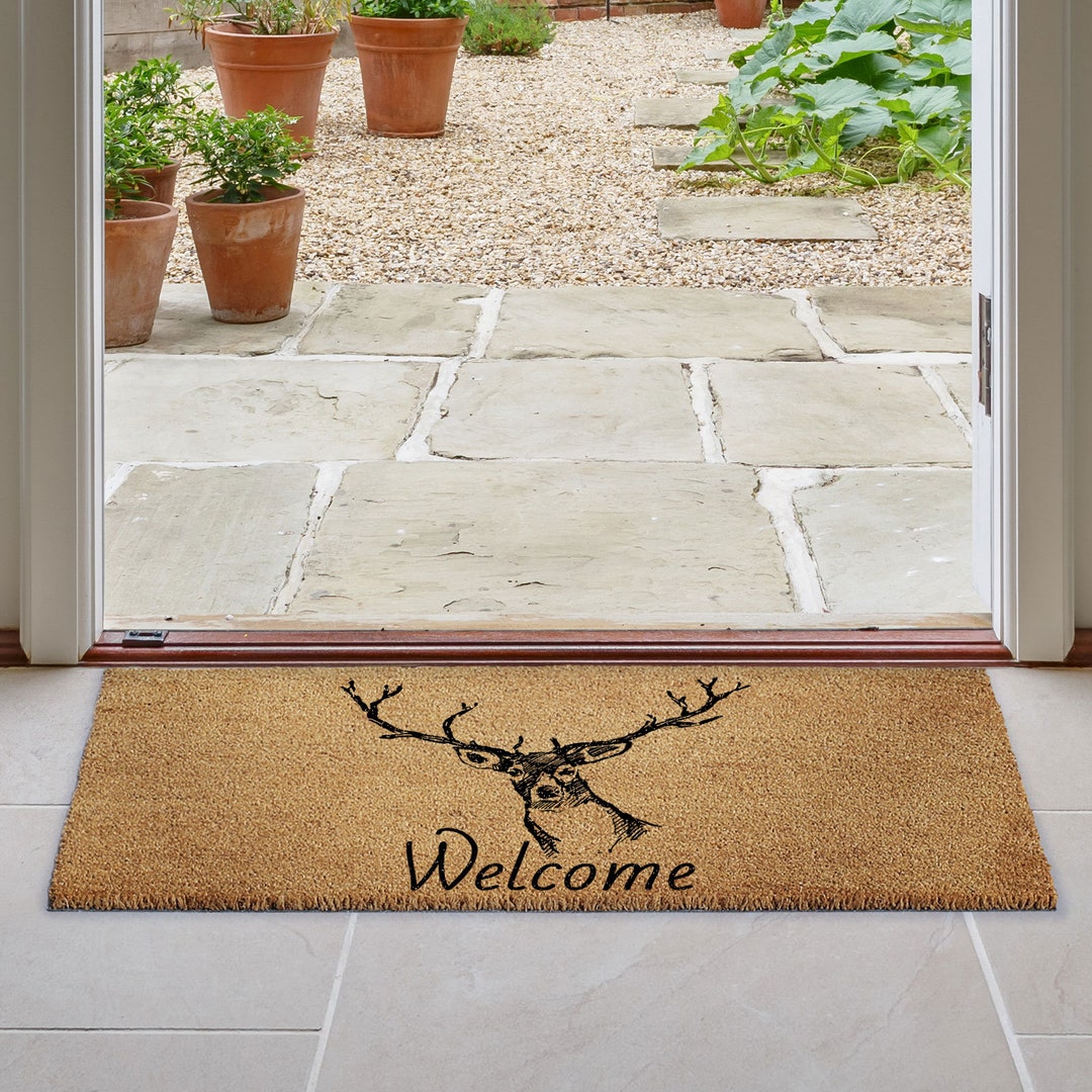 Large Stag Head Doormat | Coir Door Mat | Welcome Rug | Deer Welcome ...