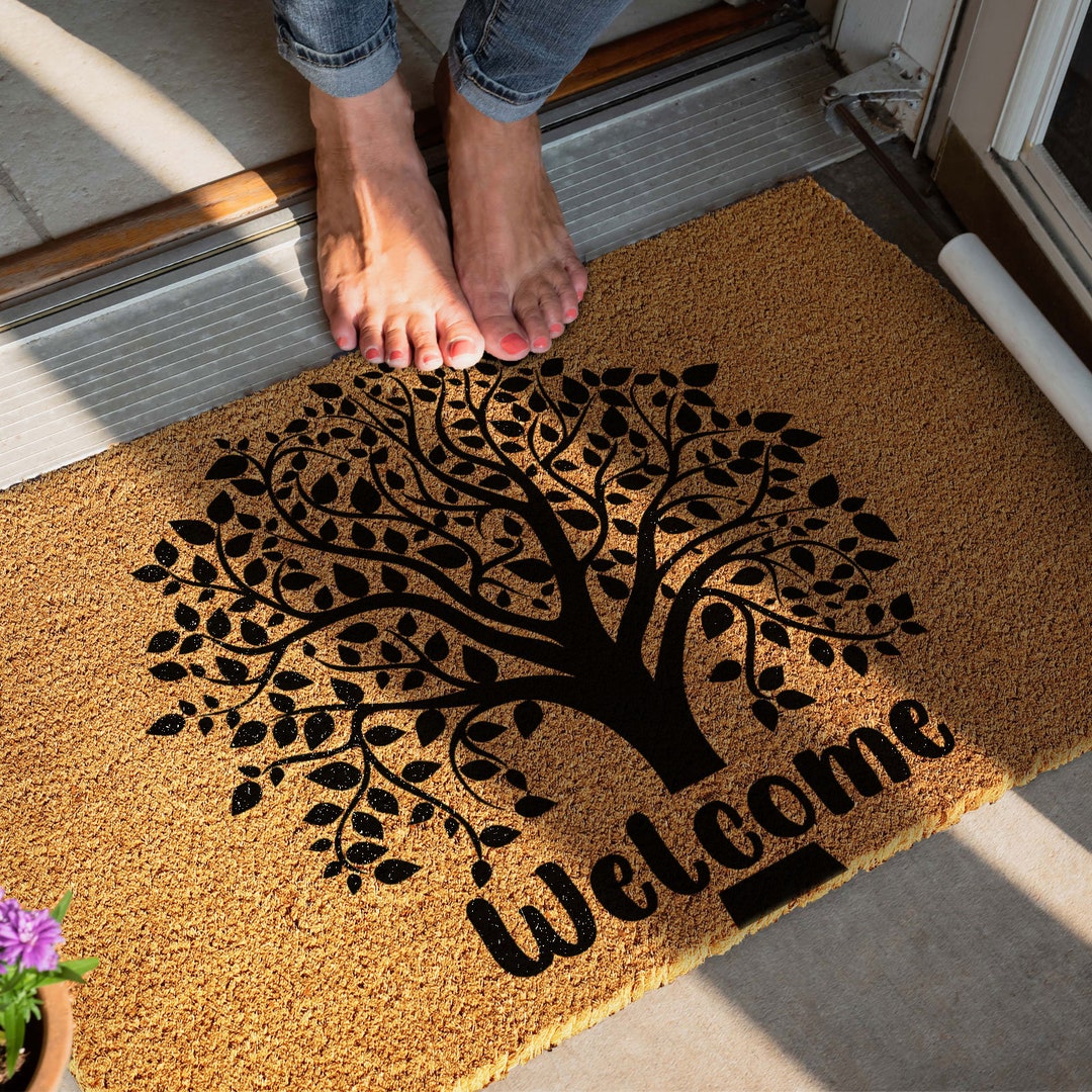 Coir Doormat With Welcome Tree of Life Design | Door Mat | Welcome Rug ...