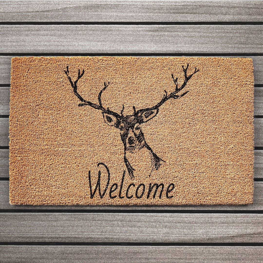 Stag Head Coir Welcome Door Mat With | Doormat | Welcome Rug | Front ...