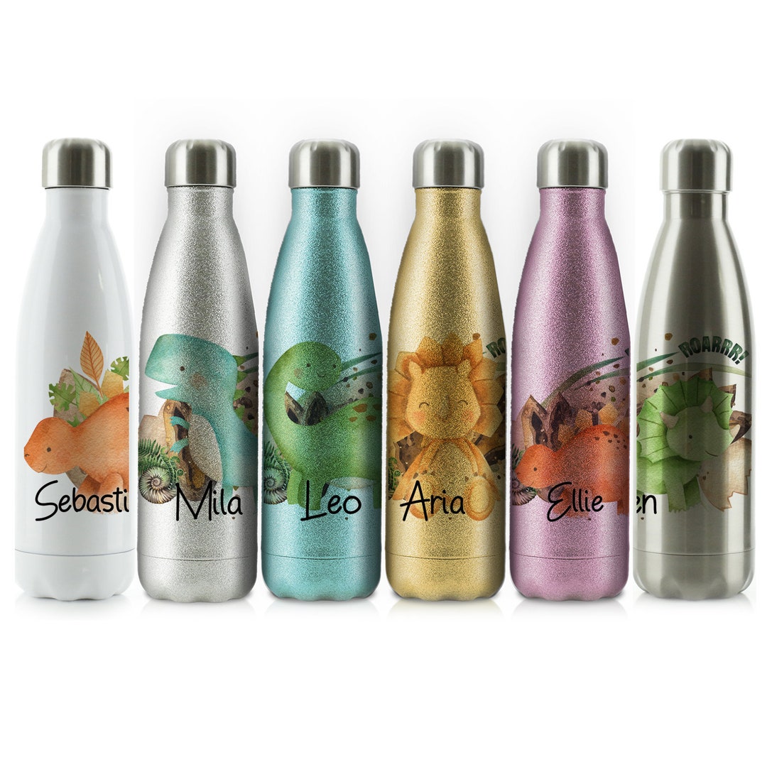 Personalised T-rex Water Bottle, 500ml Stainless Steel Drinks Flask ...