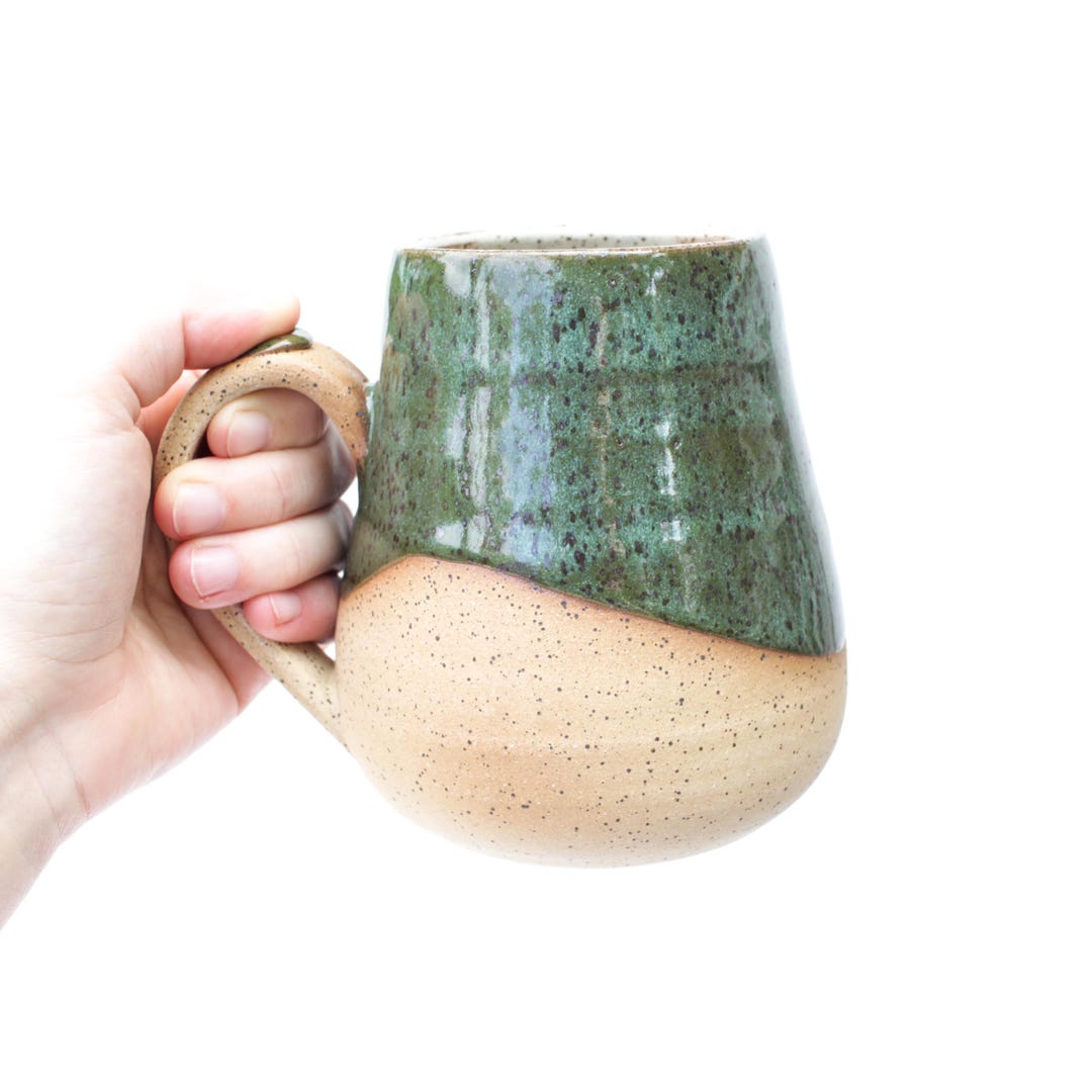 Handmade Green Speckled Stoneware Mug: Large Ceramic Coffee Cup - Etsy