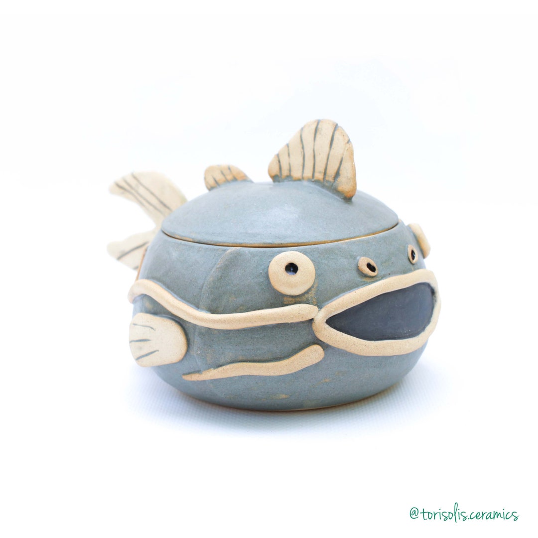 Blue Catfish Ceramic Jar Fish Gift for Dad Birthday Gift for Him Fish ...