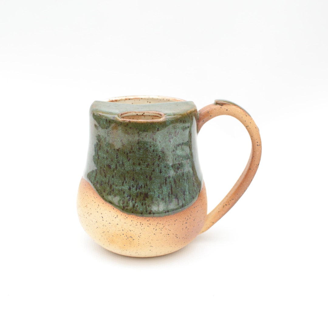 Ceramic Travel Mug With Handle | Green Coffee Cup With Lid | Handmade ...