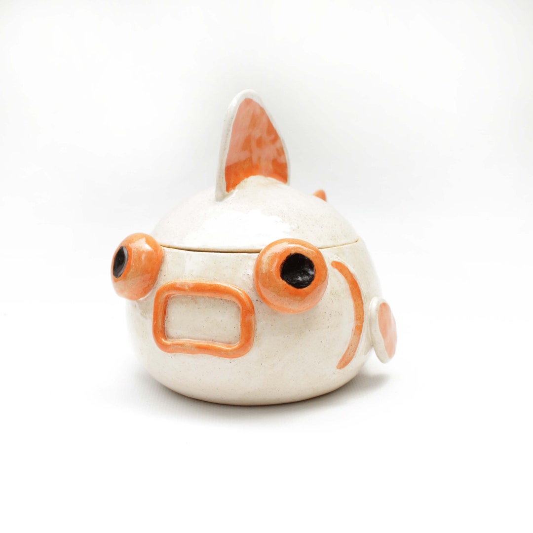 Goldfish Jar | Fish Stash Jar | White & Orange Fancy Goldfish | Gift ...