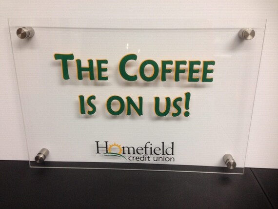 Acrylic floating clear business sign, custom branded with your logo ...