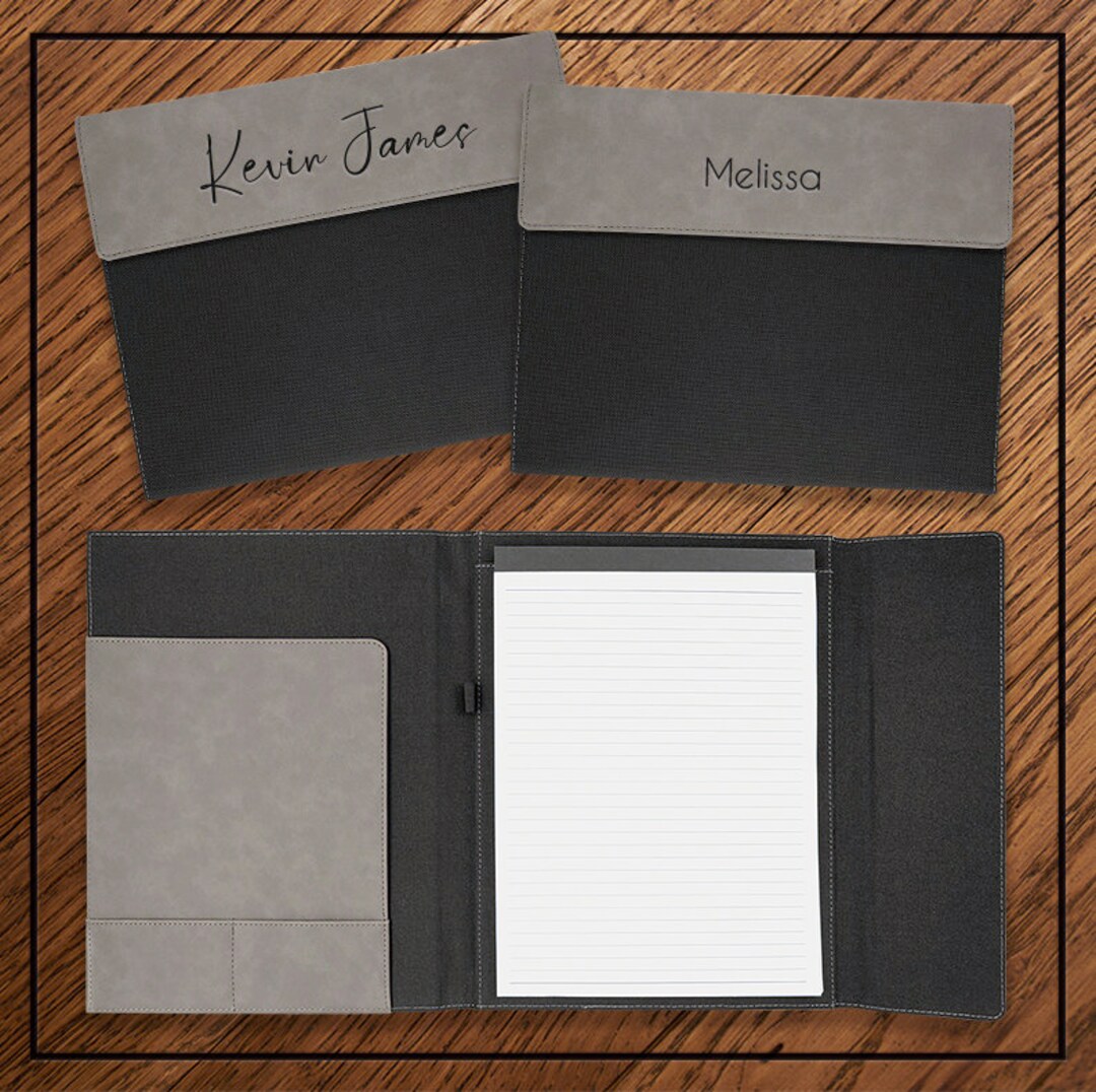 LARGE Personalized Portfolio With Notepad, Custom Engraved Portfolio ...