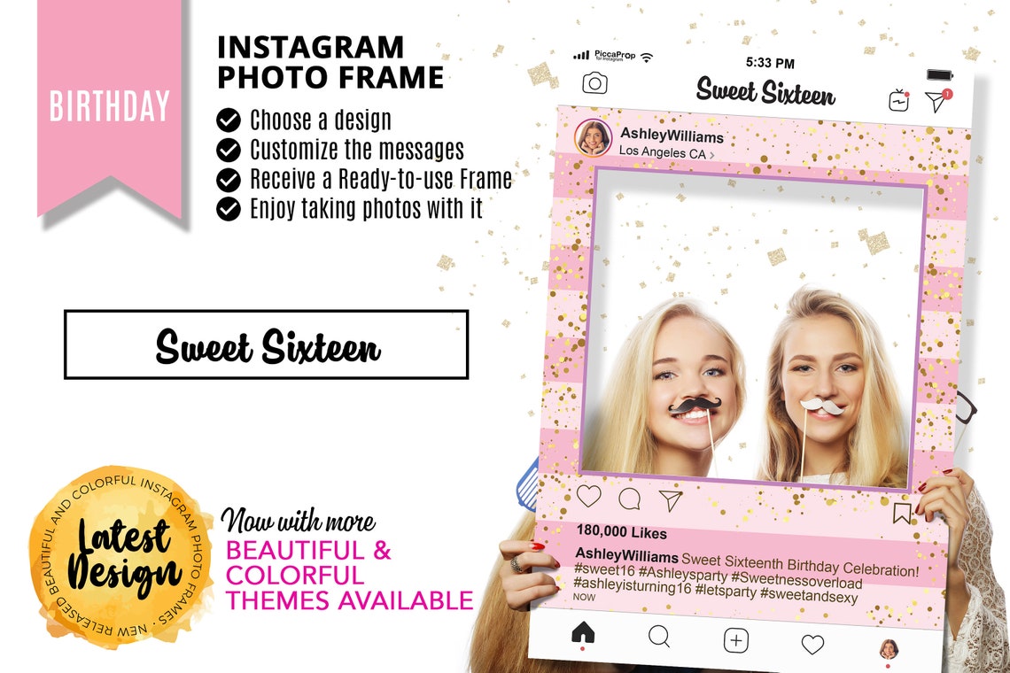 Sweet 16 Decoration Birthday Photo Booth Frame Instagram | Etsy