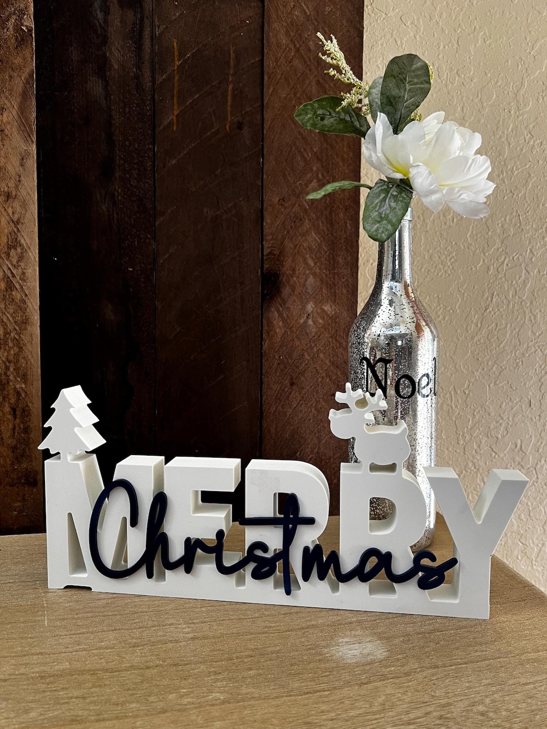 Freestanding Merry Christmas Sign, White PVC Merry Christmas Table Sign ...